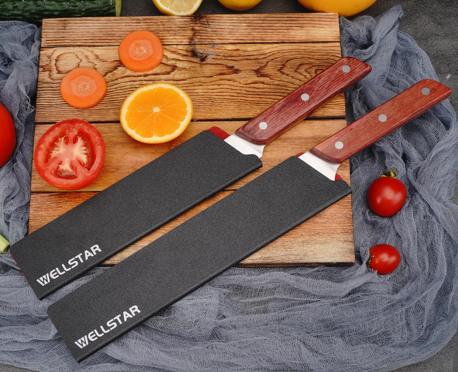 WELLSTAR Knife Edge Guards Set, 2 Piece Universal Blade Covers, BPA Free ABS Protective Blade Sheaths, Non-Scratch Felt Lining Kitchen Knives Covers (Knives not included)