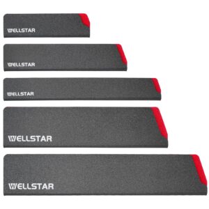 wellstar knife edge guards set, 5 piece universal blade covers, bpa free abs protective blade sheaths, non-scratch felt lining kitchen knives covers (knives not included)