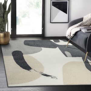 abani nuevo collection area rug -modern ivory/grey artsy design -7'9" x 10'2" - easy to clean - durable for kids and pets - non-shedding - medium pile - soft feel - for living room, bedroom & office