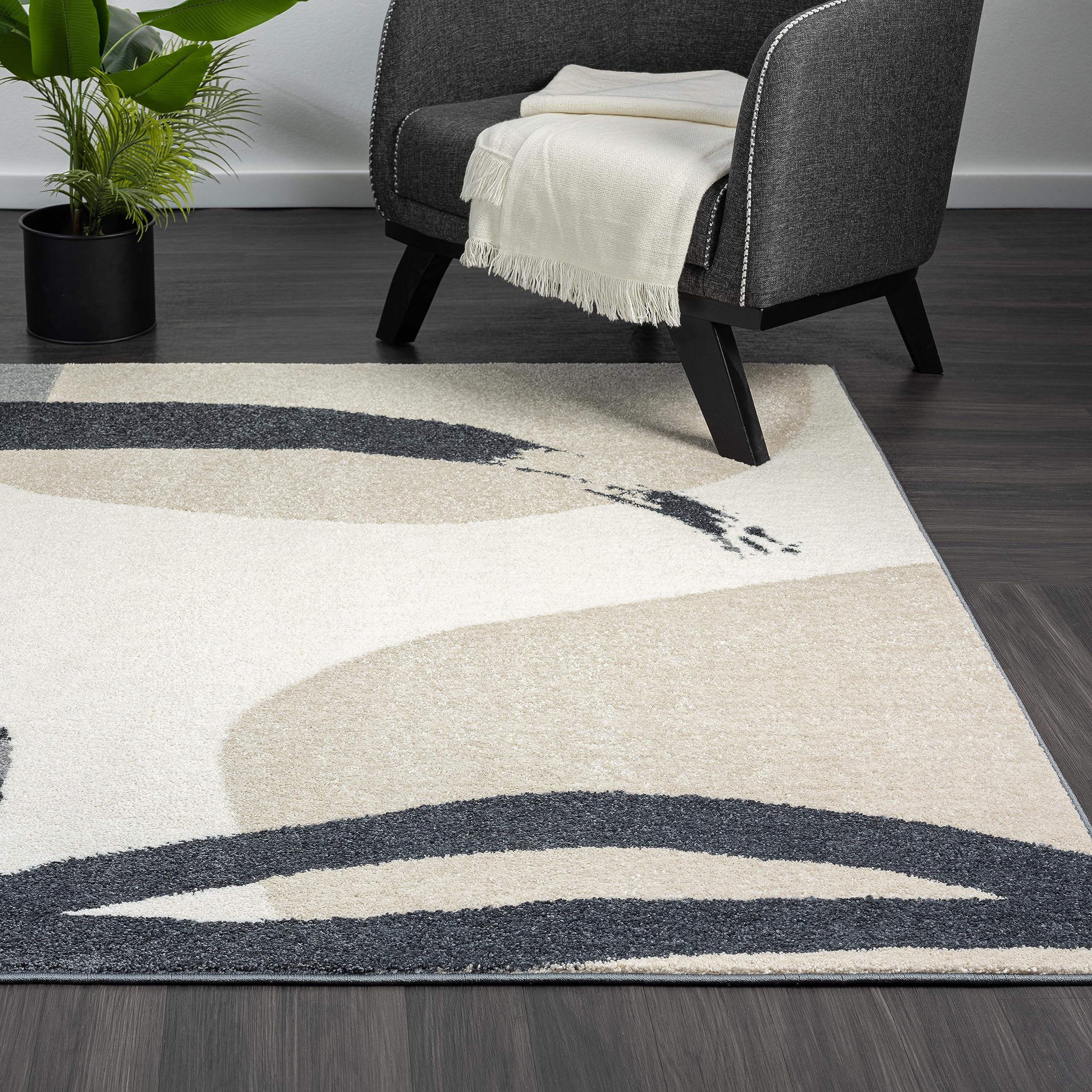 Abani Nuevo Collection Area Rug -Modern Ivory/Grey Artsy Design -7'9" x 10'2" - Easy to Clean - Durable for Kids and Pets - Non-Shedding - Medium Pile - Soft Feel - for Living Room, Bedroom & Office