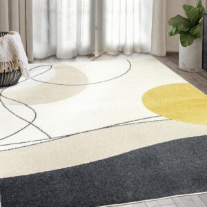 Abani Deco Collection Area Rug -Cream/Grey Modern Artistic Design -7'9" x 10'2" - Easy to Clean - Durable for Kids and Pets - Non-Shedding - Medium Pile - Soft Feel - for Living Room, Bedroom & Office