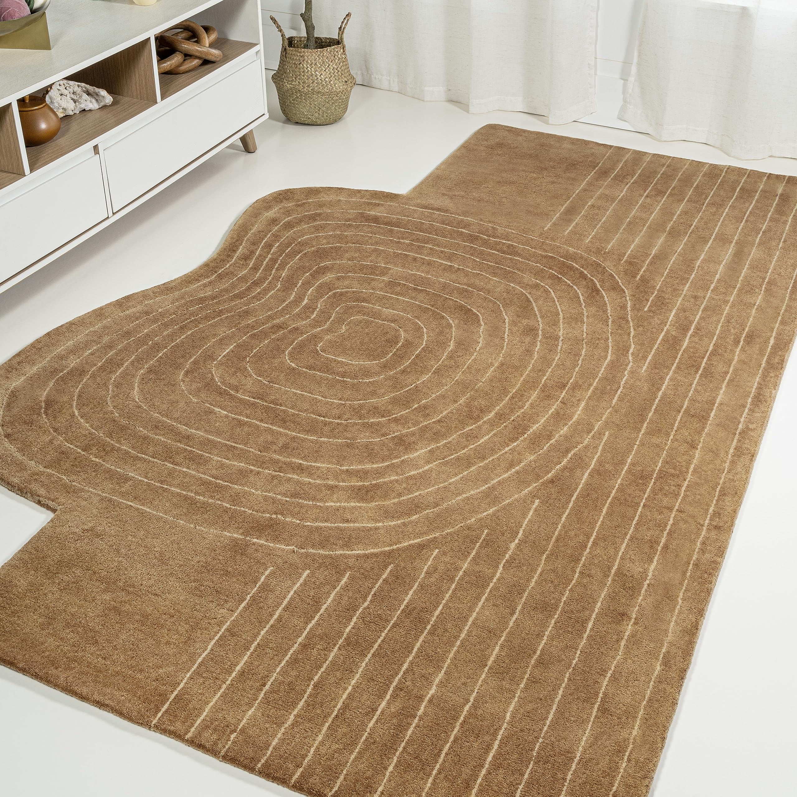 JONATHAN Y GST103B-5 Retro Bohemian Abstract Striped Handwoven Wool Area Rug, Modern, Contemporary for Bedroom, Kitchen, Living Room, Easy-Cleaning, Light Brown/Beige, 5 ft. x 8 ft.