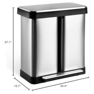 17.5 Gallon Dual Trash Can, Two Compartment Trash Can, Trash Can with Recycling Bin Combo, Double Garbage Cans for Kitchen, 8 +9.5 Gallons, Stainless Steel