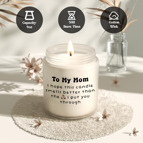 Funny Christmas Gifts for Mom, Lavender Scented Candles, Gifts for Mom, Mom Gifts, Birthday Gifts from Daughter Son, Gag Gifts for Moms Her Bonus Mom Mother New Mom Step Mom, to My Mom Candle