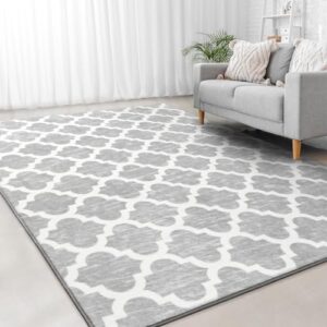 jelymark shag moroccan area rug for living room, 4x6 feet modern geometric rug, fluffy distressed faux wool floor carpet, memory foam rug for bedroom nursery kids room home decor, light grey/white