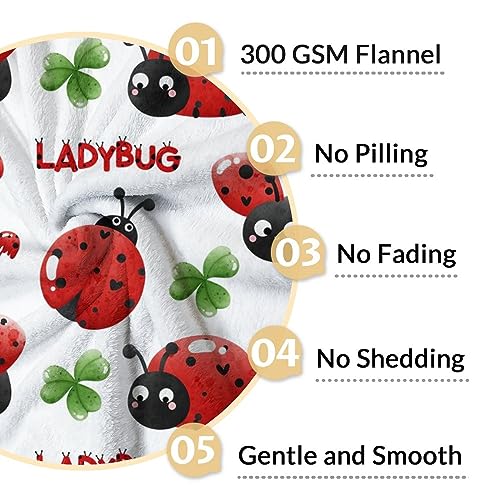 Personalized Ladybug Throw Blanket - Soft, Fuzzy & Warm - 40x50 Inches Small Blanket for Couch, Sofa - White Cute Throw Gift for Girls, Boys