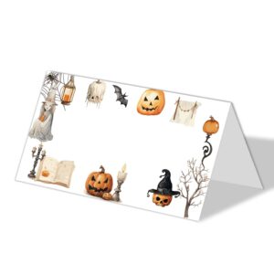 set of 25 halloween tent table place card party table place tent labels, editable name of place cards, collapsible, halloween thanksgiving birthday buffet dinner party decorations - jy891