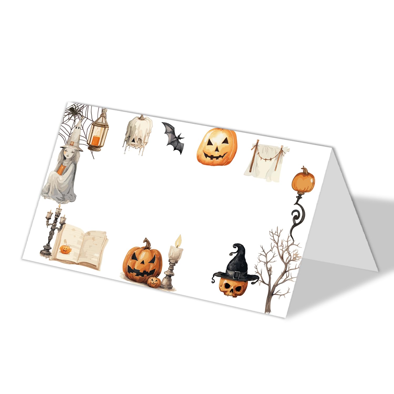 Set of 25 Halloween Tent Table Place Card Party Table Place Tent Labels, Editable Name of Place Cards, Collapsible, Halloween Thanksgiving Birthday Buffet Dinner Party Decorations - JY891