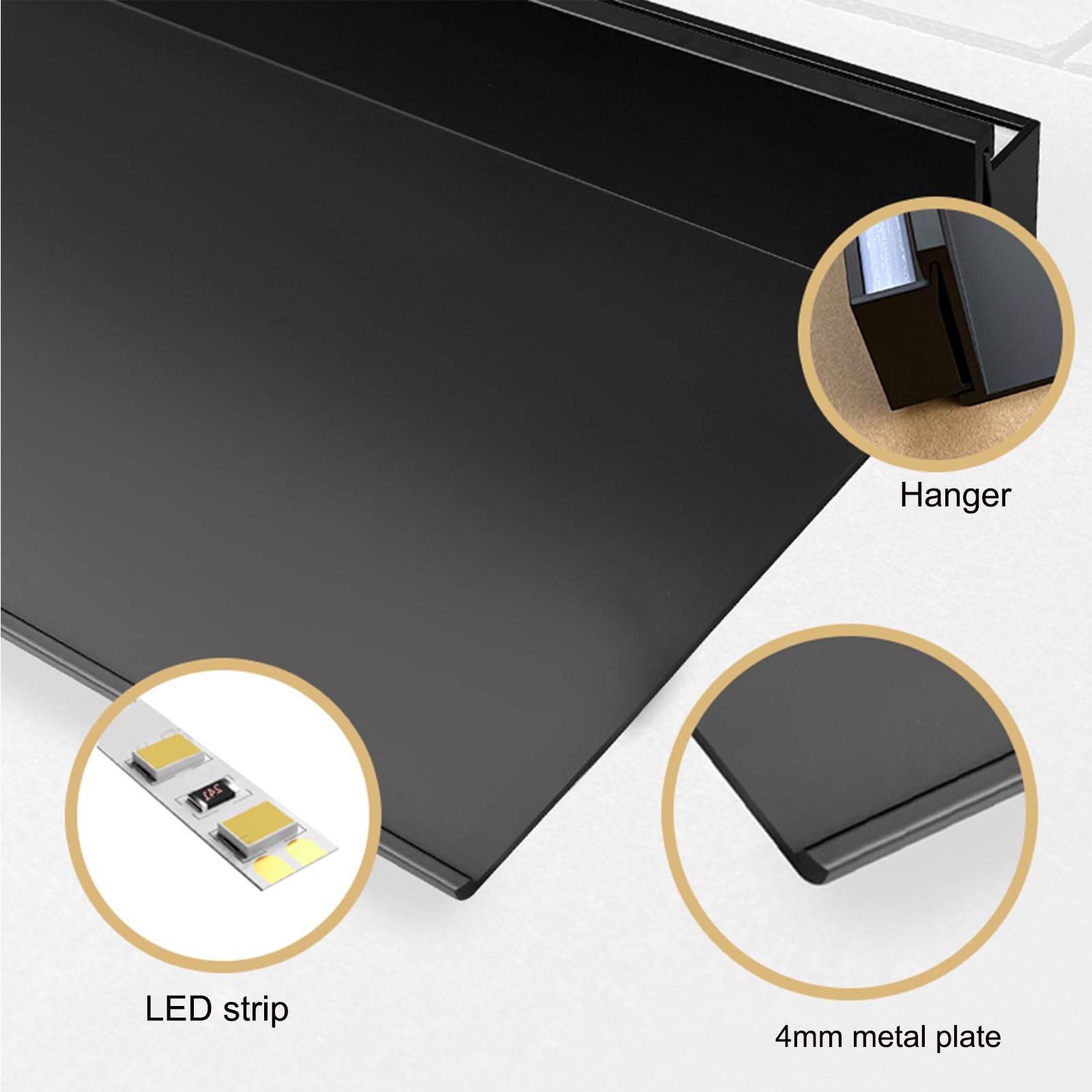 Wall Mounted Light-Emitting Shelves, Storage Shelf Floating Display Shelf LED Light Up Can Hold A Lot of Things Objects are Not Easy to Fall (Color : Black, Size : 150x23x7.5cm)