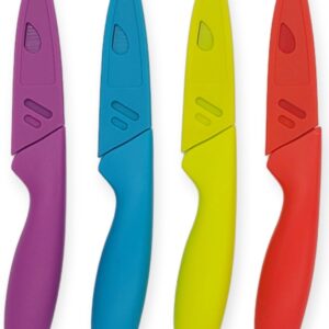 Handy Housewares 4pc Colorful Paring Knife Set with Sheath Covers, 3-inch Blade Covered Paring Knife