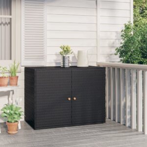 golinpeilo outdoor garden storage cabinet, large patio storage cabinet garden storage container for lawn backyard, black 39.4"x21.9"x31.5" poly rattan-b