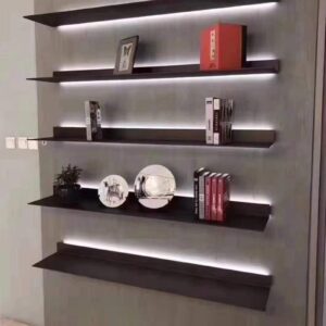 Wall Mounted Light-Emitting Shelves, Storage Shelf Floating Display Shelf LED Light Up Can Hold A Lot of Things Objects are Not Easy to Fall (Color : Black, Size : 150x23x7.5cm)