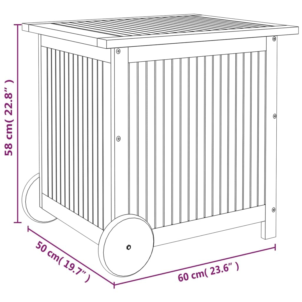 GOLINPEILO Wooden Patio Storage Box with 2 Wheels, Outdoor Garden Storage Box, Outdoor Wood Storage Container for Patio, Garden, 23.6"x19.7"x22.8" Solid Wood Acacia-AA