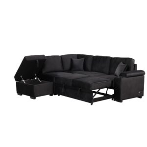 merax l shaped sectional sofa couch pull out sleeper bed with storage ottoman for living room, small apartment love seats, black_linen