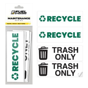 trash recycle stickers – heavy-duty trash bin labels - 3-5 year indoor/outdoor rated - weather proof, ultra durable - usa made (6x2 inch), 10 labels of each, 20 total