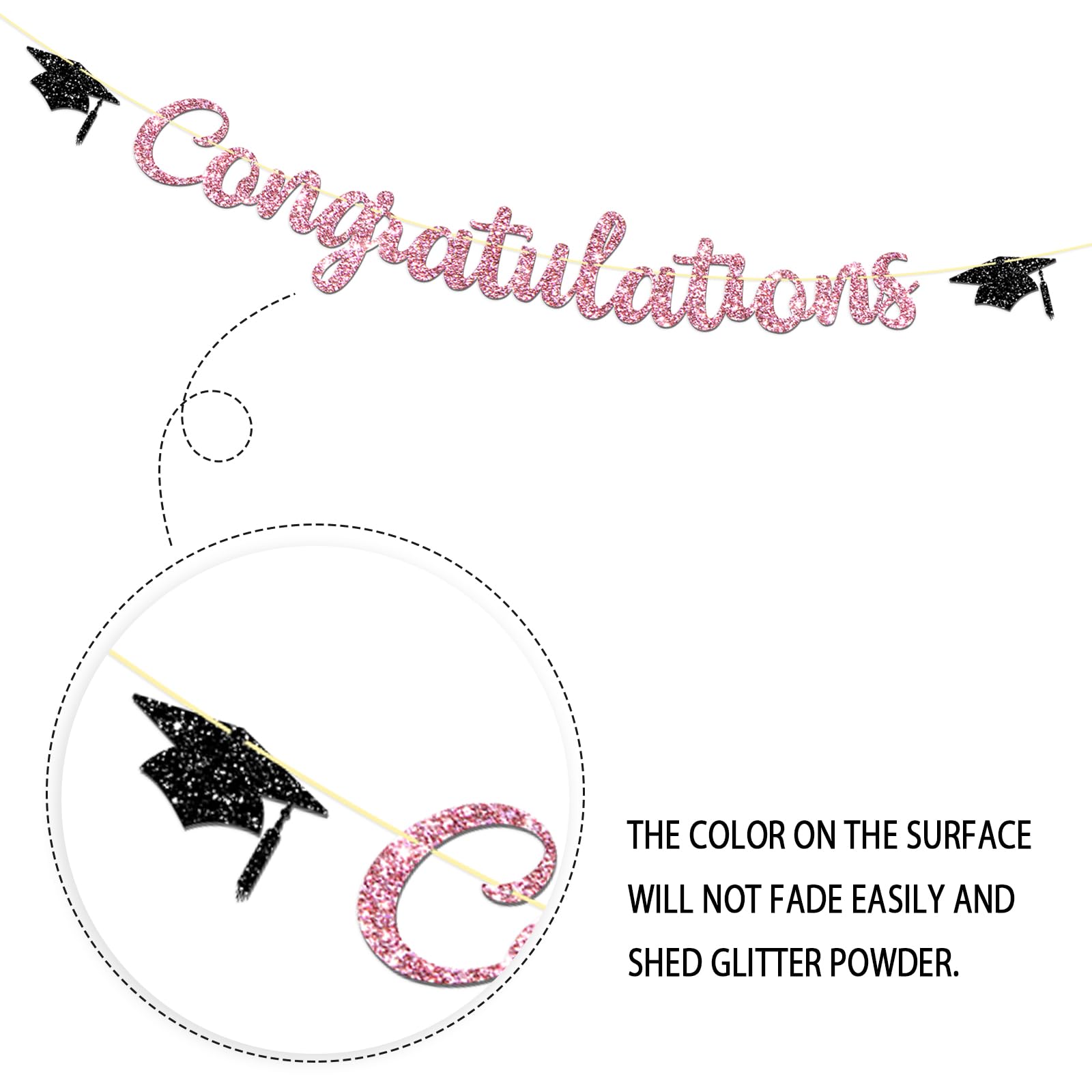 Congratulations Banner, High School/College Graduation Party Decoration, Congrats Grad Sign, Finally Done, Happy Graduation Party Bunting Decor for Boys Girls, Pink Glitter