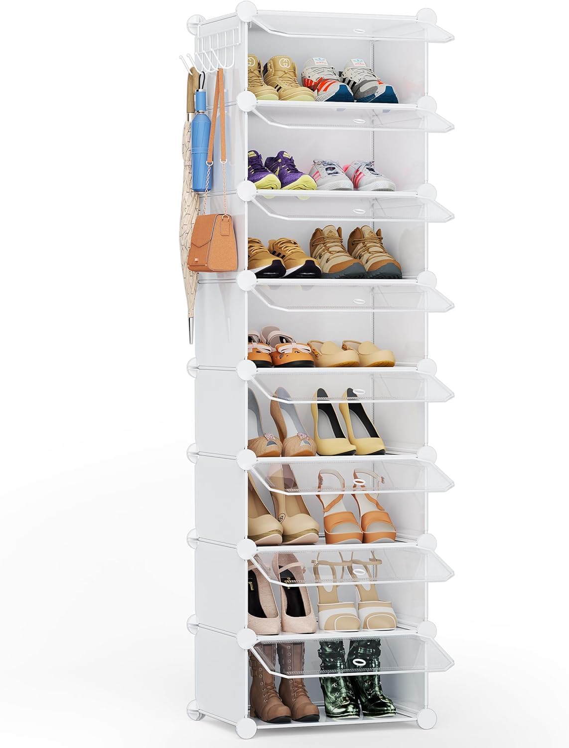 HOMICKER Shoe Rack Organizer,8 Tier Shoe Storage Cabinet with Door Expandable Plastic Shoe Shelves for Closet,Entryway,Hallway,Bedroom