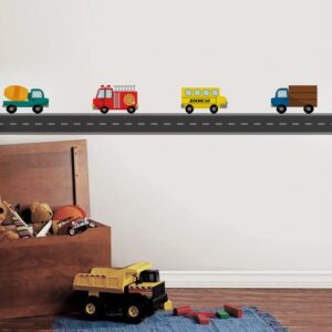 QUCHENG Wall Border Road Stickers Street Nursery Decor Boys Bedroom Decals Vehicle Removable Wallpaper Kids Room Vinyl Murals DIY Cute Decorations