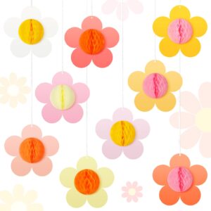 shappy 27 set daisy flower honeycomb balls decorations daisy flower hanging ceiling sign retro groovy decor hippie boho party supplies for themed party birthday bridal shower