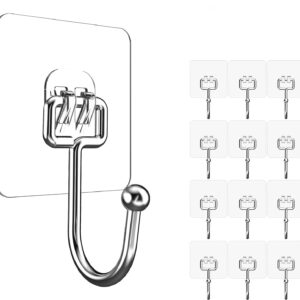 ALLFONDO Large Adhesive Hooks 44 LB(MAX), 12 Pack. Waterproof RUSTPROOF Wall Hooks Stainless Steel Coat Towel Hook for: Indoor, Kitchen, Bathroom, Shower, Home, Office USE