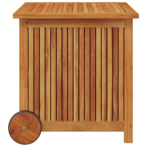 GOLINPEILO Wooden Patio Storage Box with 2 Wheels, Outdoor Garden Storage Box, Outdoor Wood Storage Container for Patio, Garden, 23.6"x19.7"x22.8" Solid Wood Acacia-AA