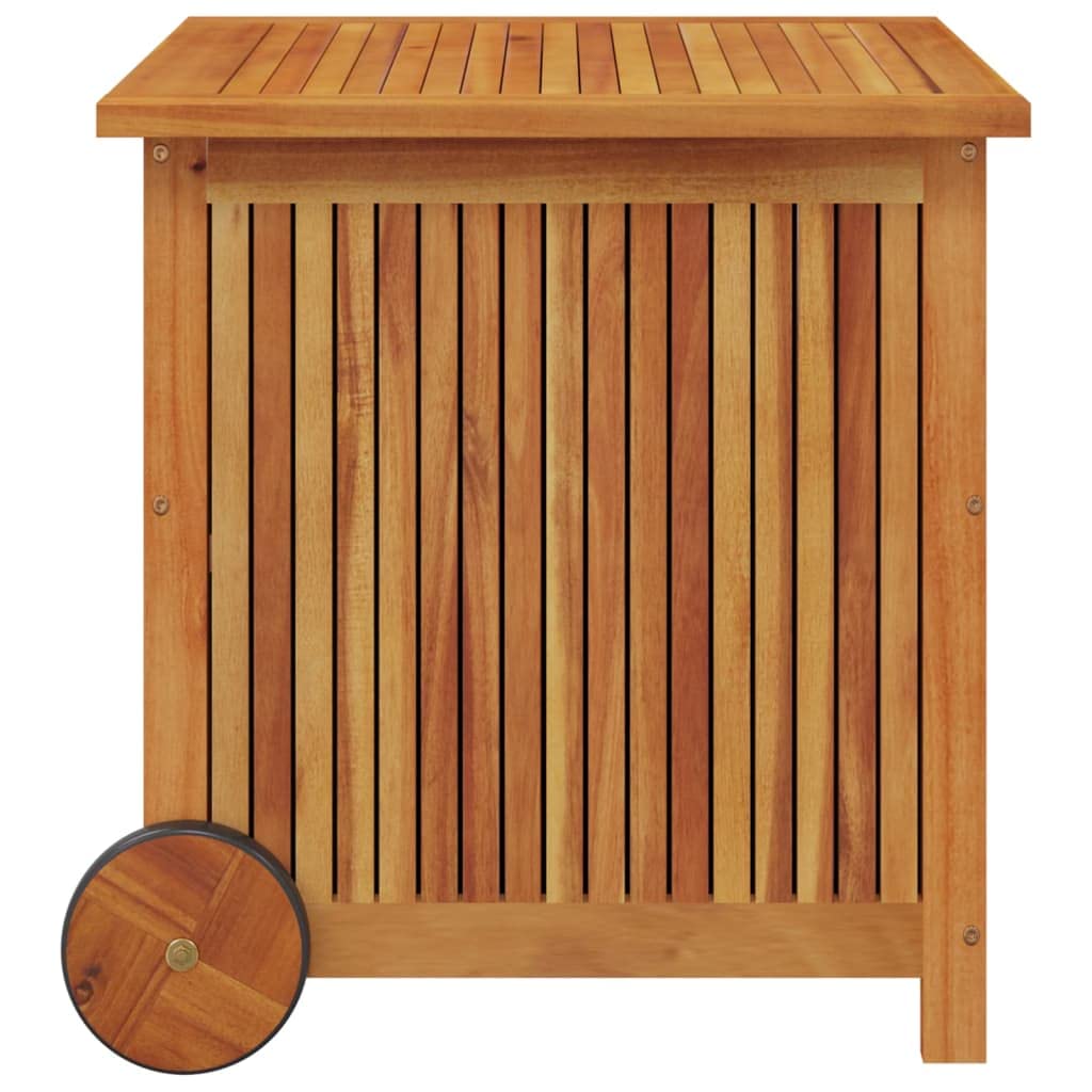 GOLINPEILO Wooden Patio Storage Box with 2 Wheels, Outdoor Garden Storage Box, Outdoor Wood Storage Container for Patio, Garden, 23.6"x19.7"x22.8" Solid Wood Acacia-AA