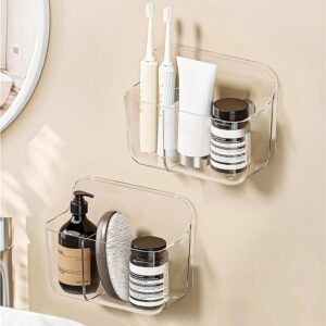 diesisa 2pc acrylic wall mount organizer, adhesive clear cabinet door organizer,bathroom shelves for wall,no drilling hang walls,with 2 compartments, for bathroom, kitchen, living room