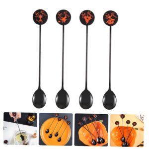 ABOOFAN 4pcs Halloween Spoon Stainless Steel Spoons Coffee Spoons Metal Spoon Metal Serving Spoons Dessert Scoop Pumpkin Ice Cream Spoons Portable Teaspoons Spoons Cutlery Juice Tablespoon