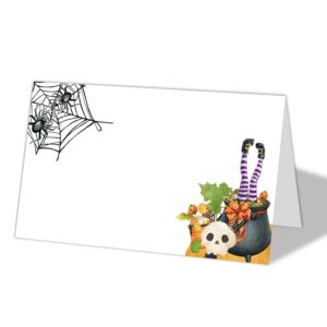 halloween table place cards, editable name place cards, 25 pack buffet food tent labels, double design name cards, halloween thanksgiving party decorations, easy folding for dinner party - l528