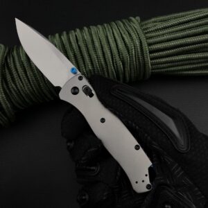 7.4 Inch Manual Open Bugout 535 Folding Knife, Axis Lock Knife with 2.8 Inch 440C Blade Titanium Alloy Handle, EDC Pocket Knife with Belt Clip for Camping Hunting (440C blade)