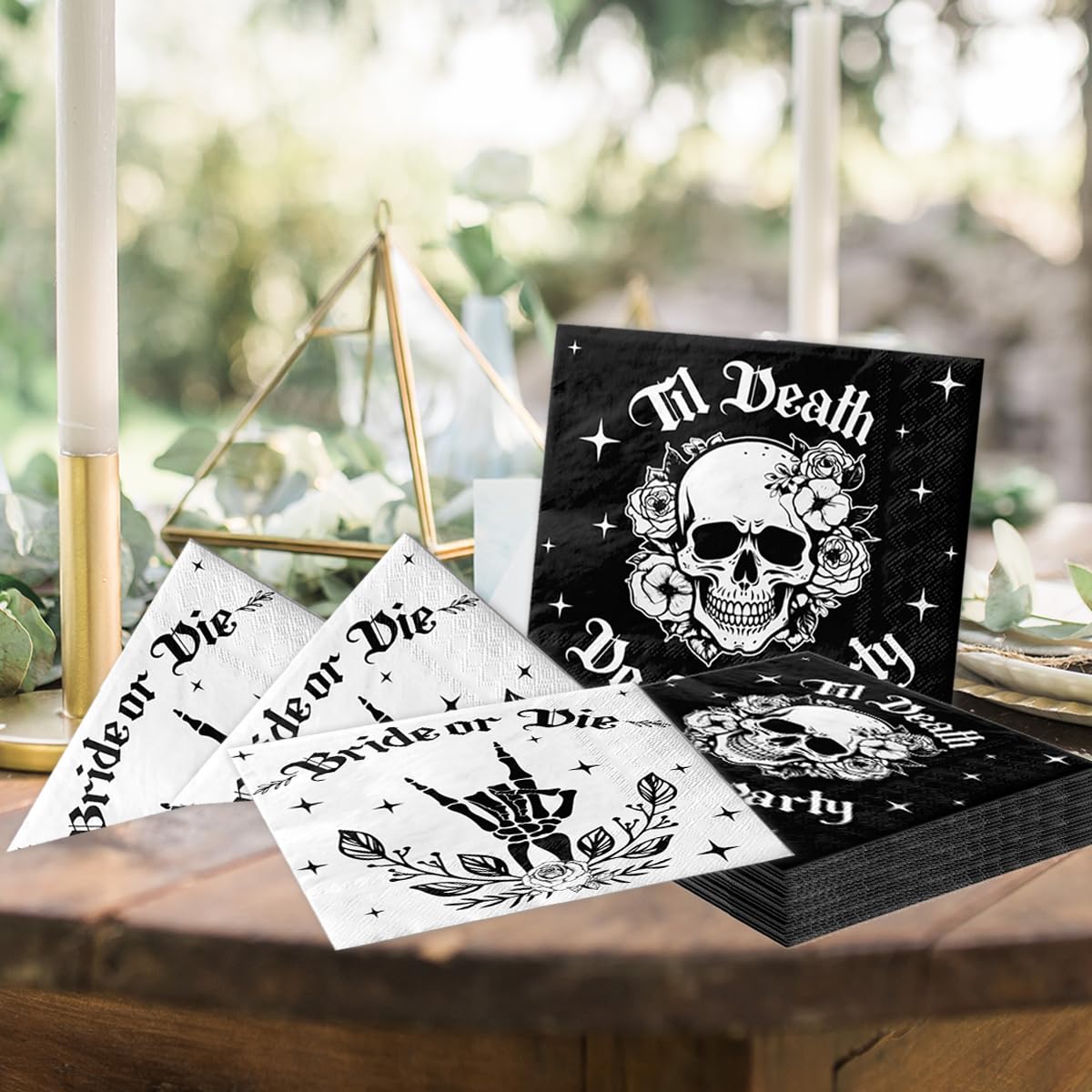 40Pcs Till Death Do Us Party Napkins-Bride or Die Bachelorette Party Supplies Skull Gothic Disposable Napkins for Halloween Bridal Shower Engagement Wedding Decorations