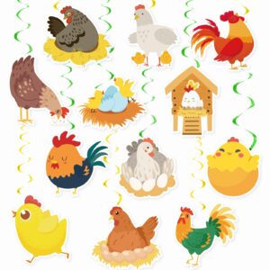 24 pcs chicken hanging swirls chicken farm ceiling swirls decorations chicken birthday party supplies for chick birthday baby shower decorations chicken party decorations