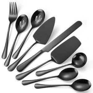 black fine serving utensils oiulo large serving spoons slotted serving spoons serving forks serving tongs soup ladle wedding cake knife & cake server large lasagna server buffet catering (9 pieces)