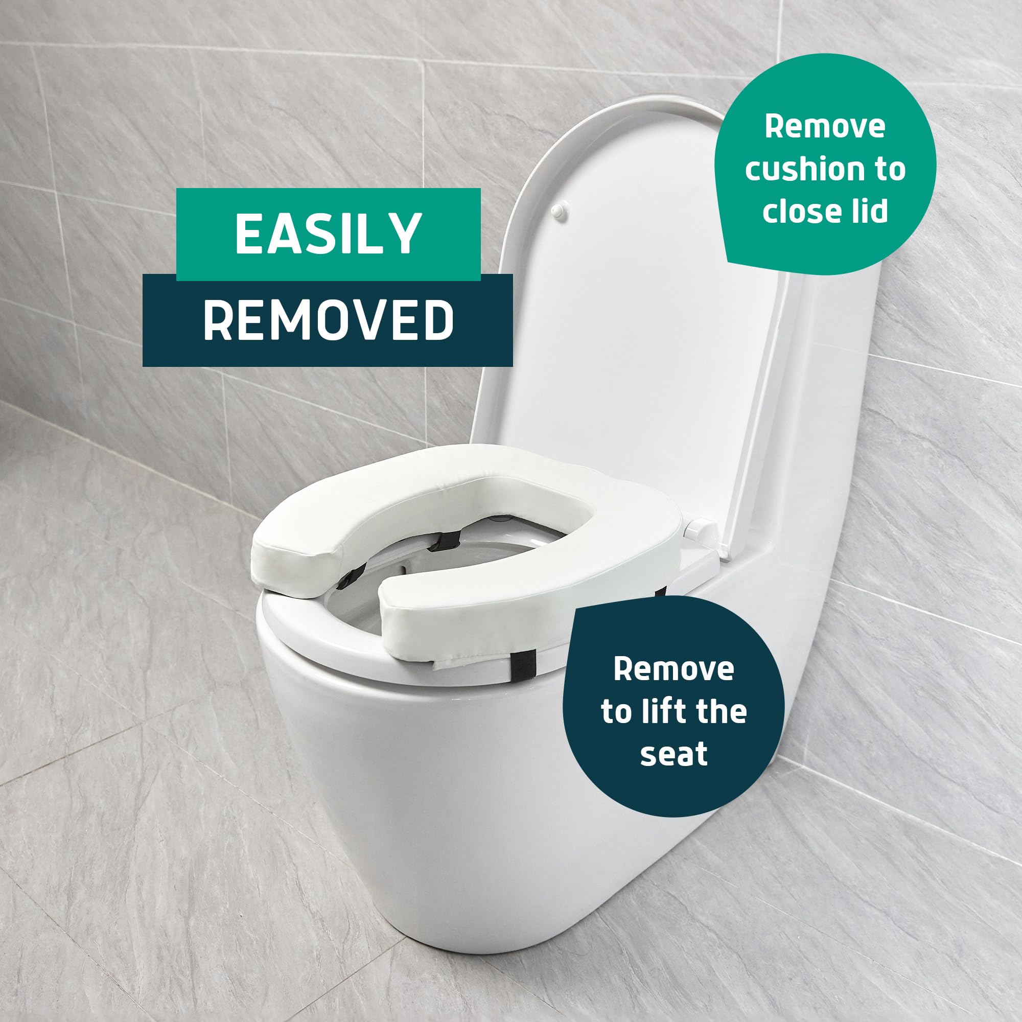 Lunderg Toilet Seat Riser for Seniors - Adds 2 inches. Universal Fit - FIRM Raised Toilet Seat Cushion with High-Density Foam for enhanced Comfort & Elevation. Post-Surgery Must have (White)