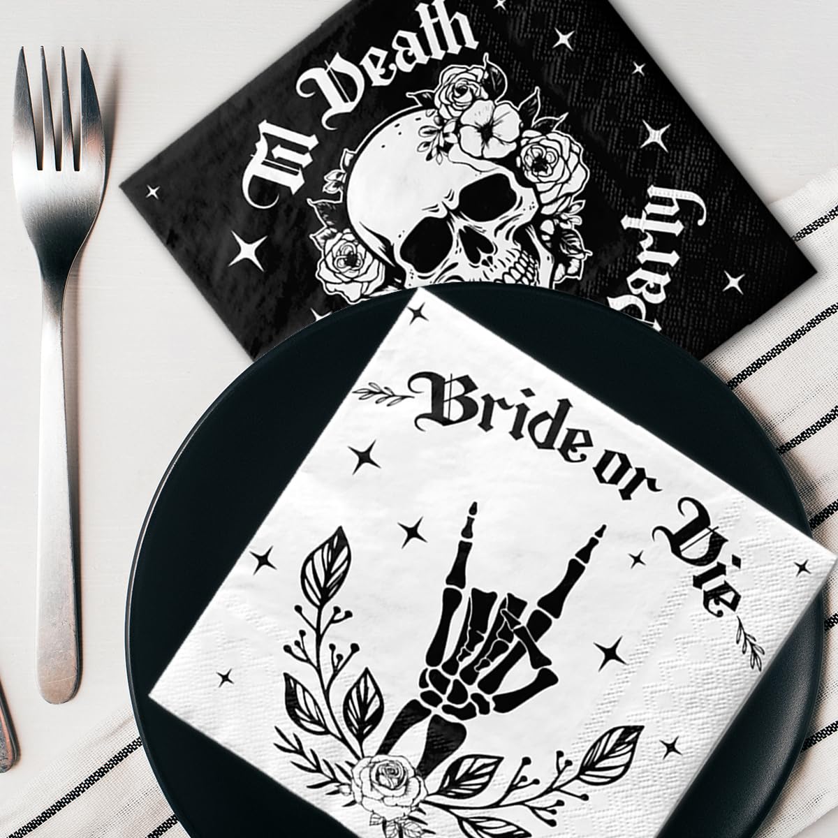 40Pcs Till Death Do Us Party Napkins-Bride or Die Bachelorette Party Supplies Skull Gothic Disposable Napkins for Halloween Bridal Shower Engagement Wedding Decorations