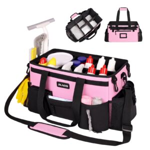 jkaoo large wearable cleaning caddy bags,cleaning supplies storage bag with handles and adjustable shoulder strap and removable waist straps,waterproof cleaning bags for home,car,office (pink)