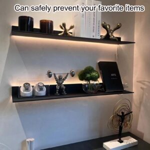 Wall Mounted Light-Emitting Shelves, Storage Shelf Floating Display Shelf LED Light Up Can Hold A Lot of Things Objects are Not Easy to Fall (Color : Black, Size : 150x23x7.5cm)