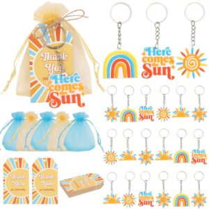 serencatcher 90pcs here comes the sun baby shower decorations, boho sun party favors include boho rainbow sun keychains thank you gift tags organza bag for sunshine baby shower birthday decorations