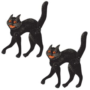 beistle 2 piece 20.5" vintage halloween jointed scratch cats for spooky party supplies, made in usa since 1900, black/orange