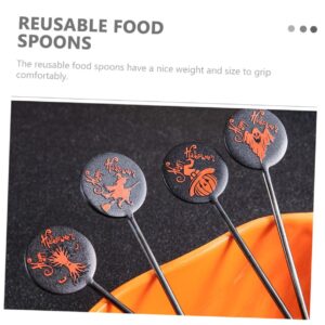 ABOOFAN 4pcs Halloween Spoon Stainless Steel Spoons Coffee Spoons Metal Spoon Metal Serving Spoons Dessert Scoop Pumpkin Ice Cream Spoons Portable Teaspoons Spoons Cutlery Juice Tablespoon