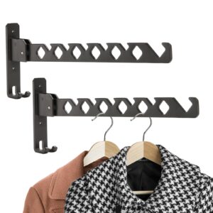 coloch 2 pack wall mounted clothing drying rack, metal coat drying hanger foldable clothes organizer heavy duty laundry hanger rack for closet, bedroom, indoor&outdoor use, matte black