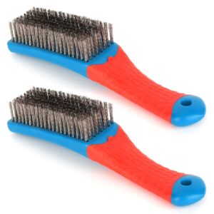 2 pack wire brushes for cleaning-heavy duty stainless steel wire scratch brush for metal rust cleaning,paint scrubbing with rubber covered handle