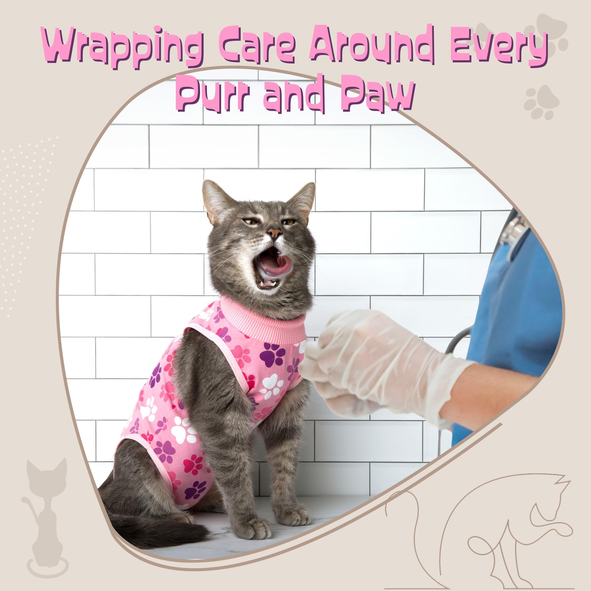 Cat Recovery Suit: Pink Cat Surgery Recovery Suit Female w/Paw Print Design - Elastic, Soft & Breathable Cat Recovery Suit for Spay - Washable Cat Surgery Suit for Post-Operative Healing Process.