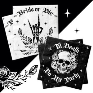 40pcs till death do us party napkins-bride or die bachelorette party supplies skull gothic disposable napkins for halloween bridal shower engagement wedding decorations