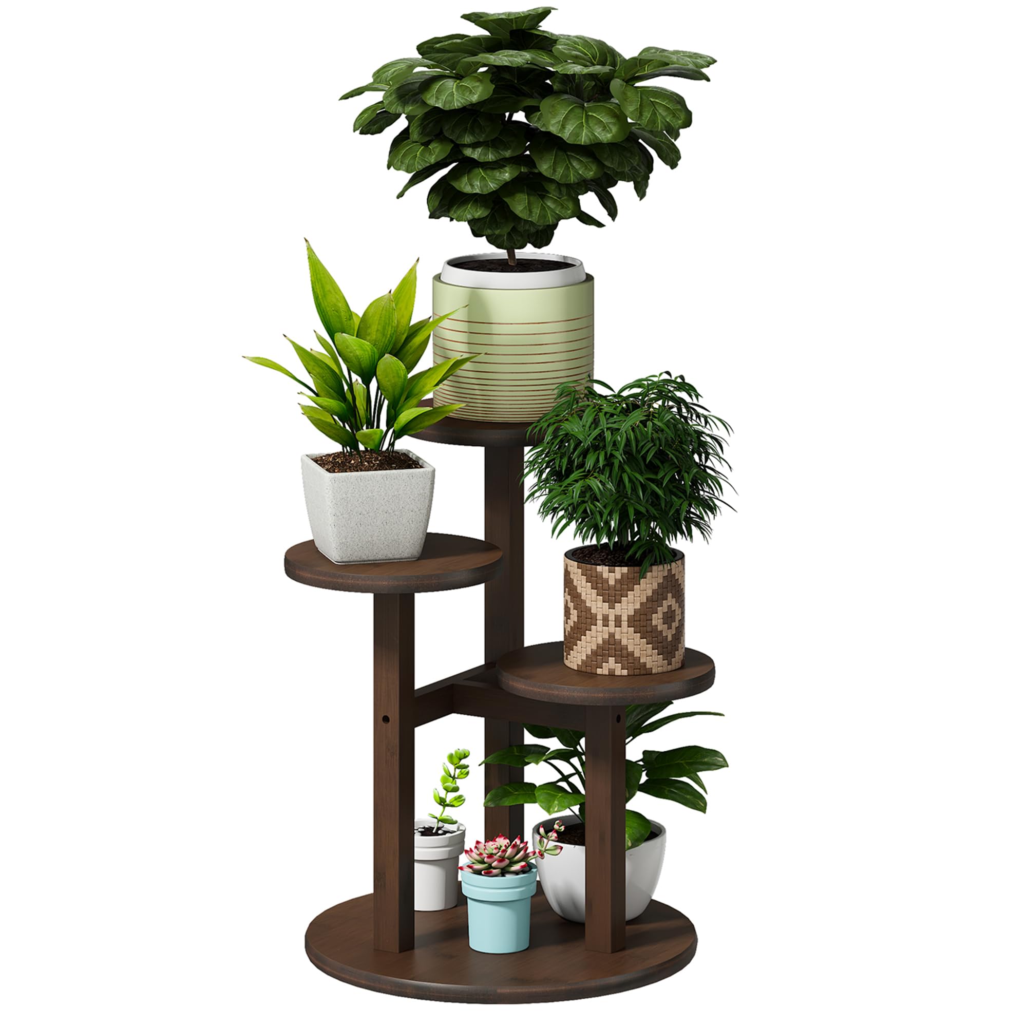 FILWH Plant Stand Small Bamboo Plant Stand Outdoor Indoor Movable Flower Stand With Wheels Plant Shelf Pot Holder Plants Corner Display Rack Multiple Planter For Living Room Balcony Garden Patio (3