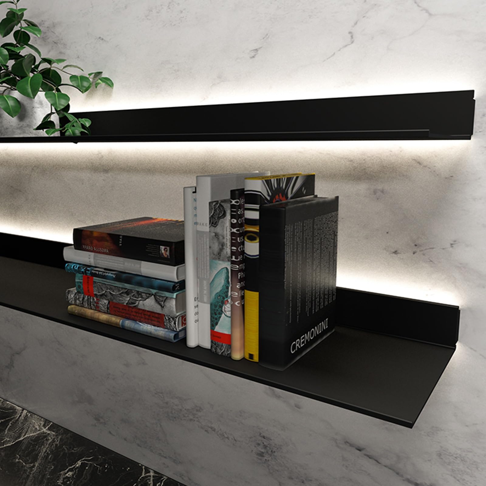 Wall Mounted Light-Emitting Shelves, Storage Shelf Floating Display Shelf LED Light Up Can Hold A Lot of Things Objects are Not Easy to Fall (Color : Black, Size : 150x23x7.5cm)