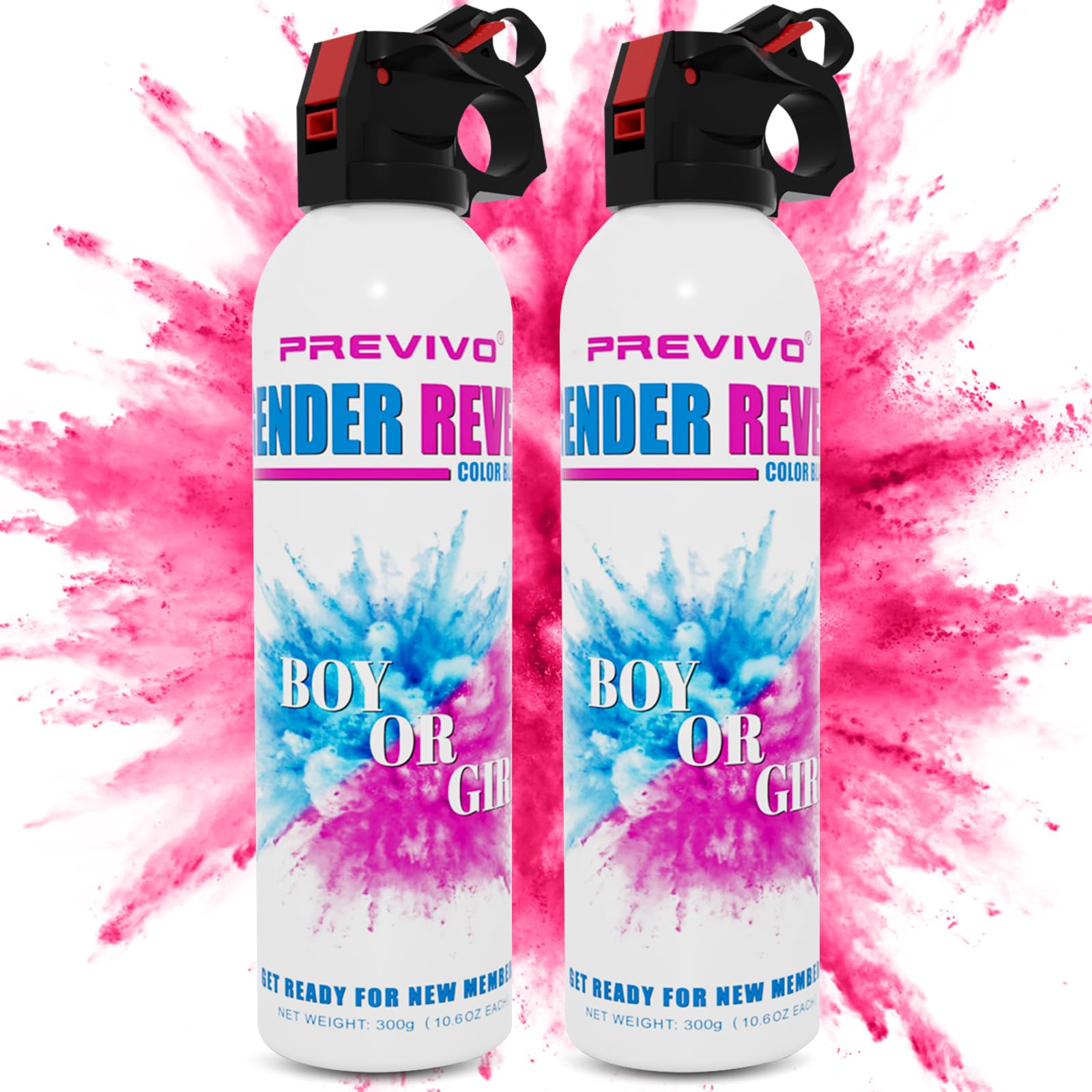 Previvo Gender Reveal Fire Extinguisher Set - 2 Pcs Pink Gender Reveal Smoke Spary - 100% Biodegradable Party Supplies- For Memorable Baby Gender Reveal Decorations & Ideas(Large Size)