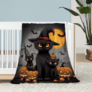 neatee living halloween throw blanket kids child blanket scary black pumpkins cats blanket for boys girls couch sofa decorative lightweight fuzzy soft plush fleece blankets and throws 40x50