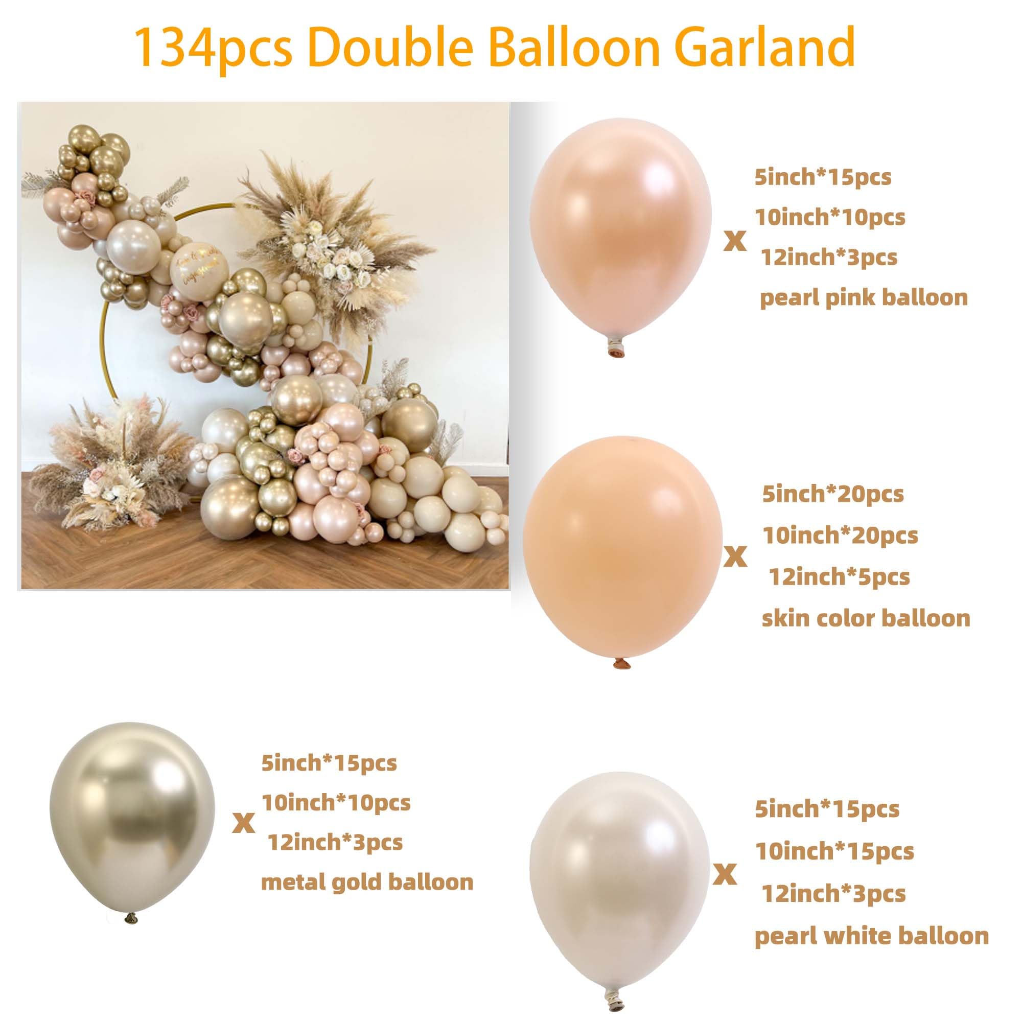 134pcs Neutral Nude Balloon Garland Arch Kit Pearl White Nude Pink Balloons Double Stuffed Pearl White Balloon for Birthday Baby Shower Bridal Wedding Party Decorations