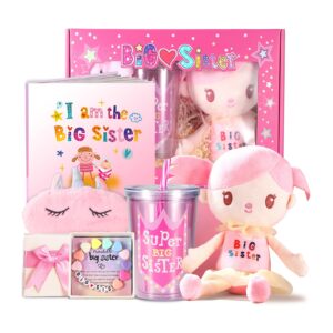 shunniub big sister gifts for girls, new big sister gifts for little girls age 3-12 toddler girls from mom dad aunt uncle includes tumbler big sister book little girl doll big sis eye-shade